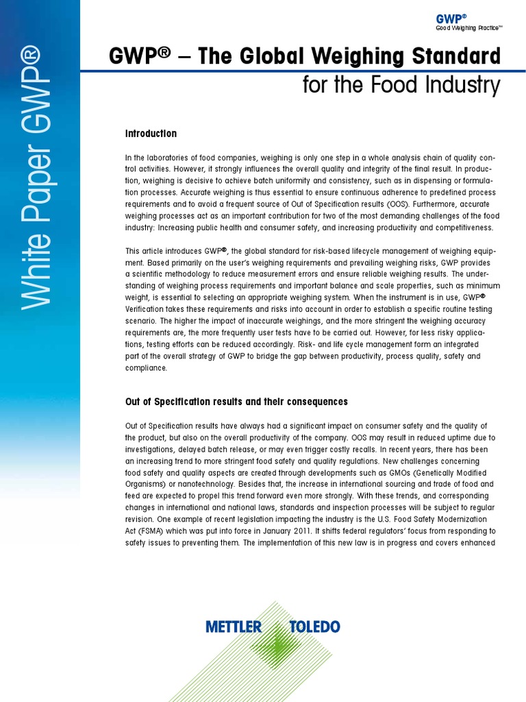 GWP For Food Industry | Download Free PDF | Weighing Scale | Calibration