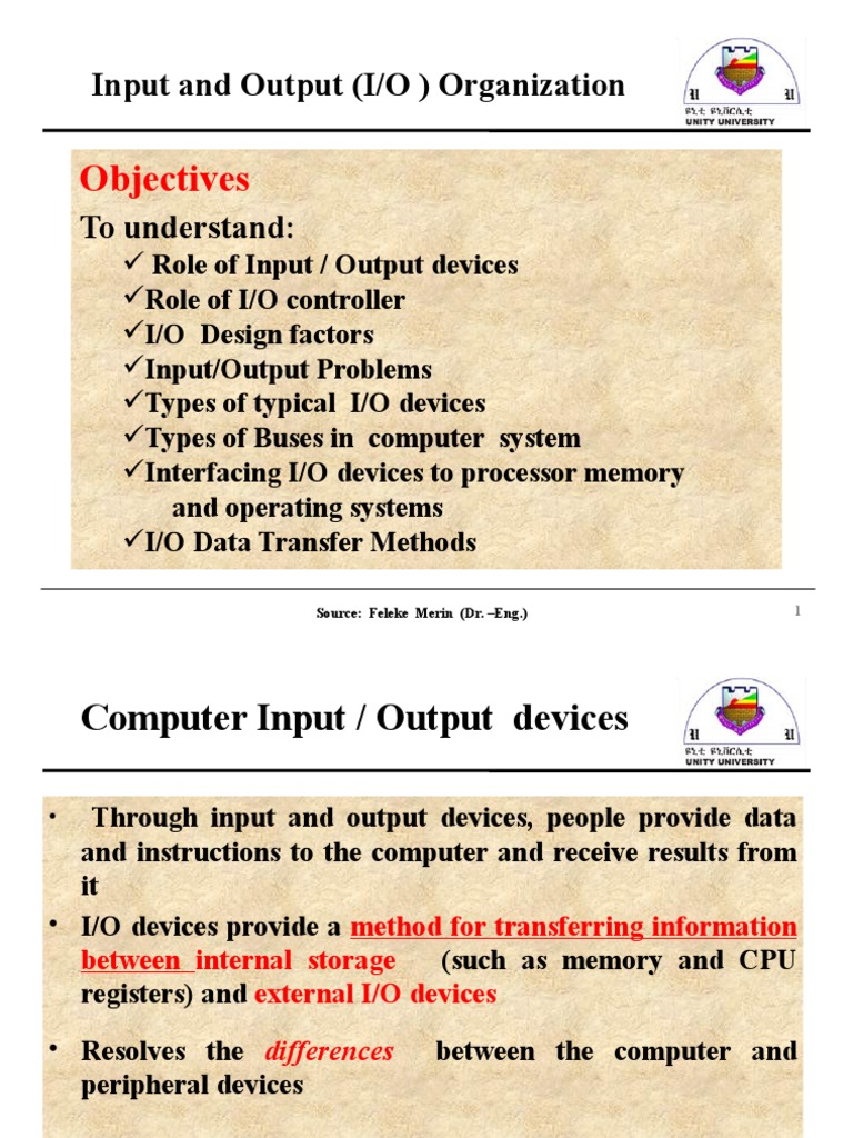 Objectives: Input and Output (I/O) Organization | PDF | Input/Output ...