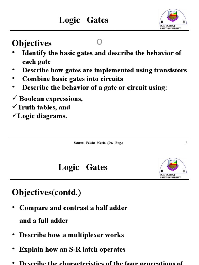 Logic Gates Objectives: Each Gate | PDF | Logic Gate | Electronic Circuits