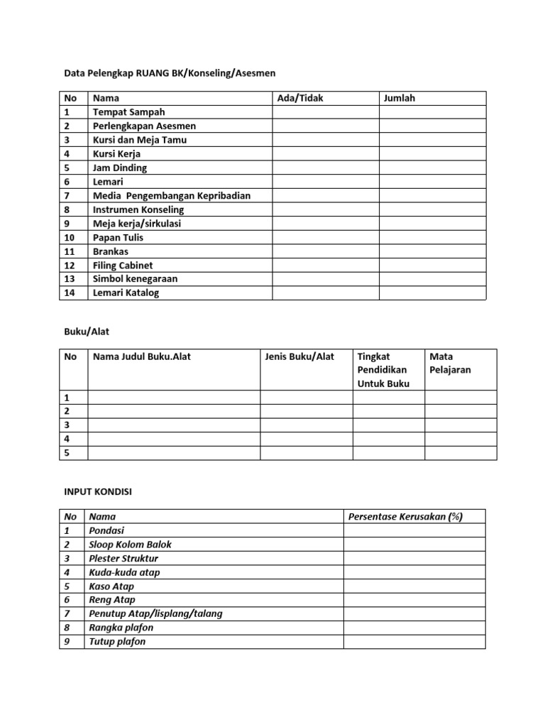 Data Perlengkapan Ruang BK | PDF | Griya & Taman