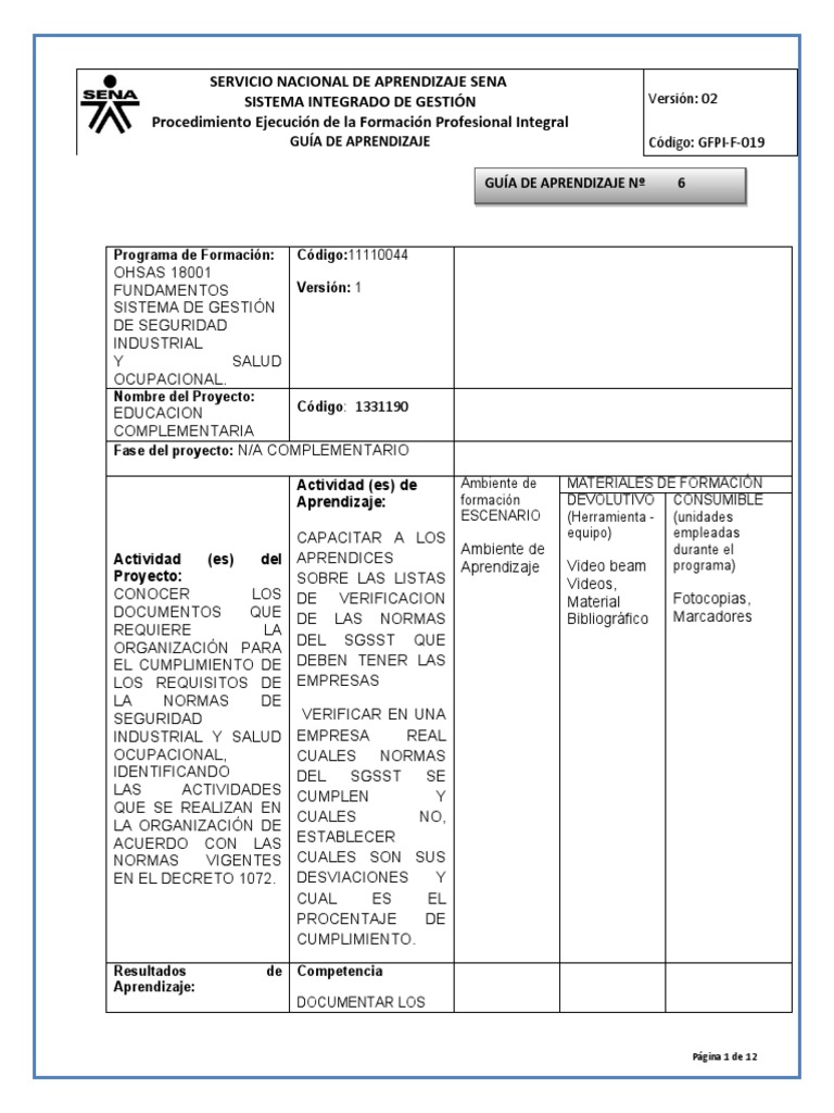 GFPI-F-019 - Formato - Guia - de - Aprendizaje OSHAS | PDF | Seguridad y salud ocupacional ...
