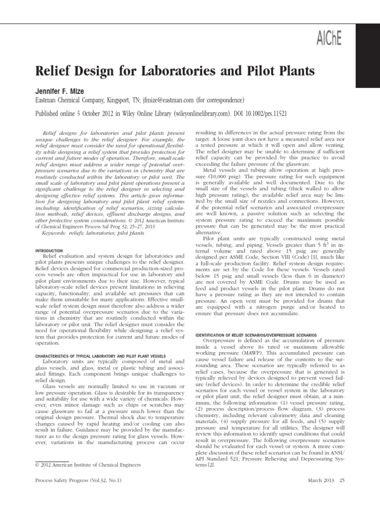 Relief Design For Laboratories and Pilot Plants | PDF | Valve | Pipe ...