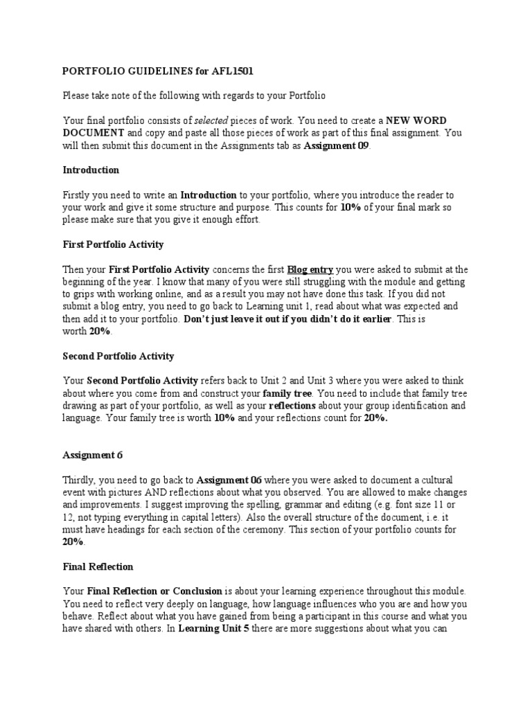 Portfolio Guidelines For Afl1501 | PDF | Human Communication | Cognition