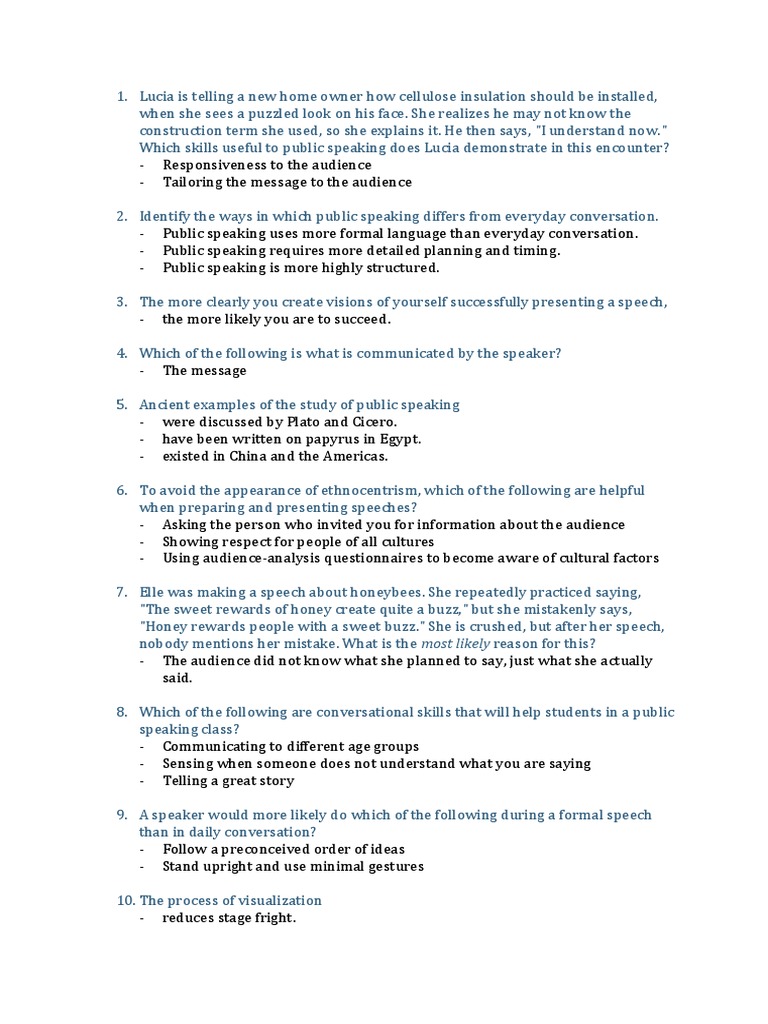 Public Speaking Chapter 1 Speaking in Public Question and Answers | PDF ...