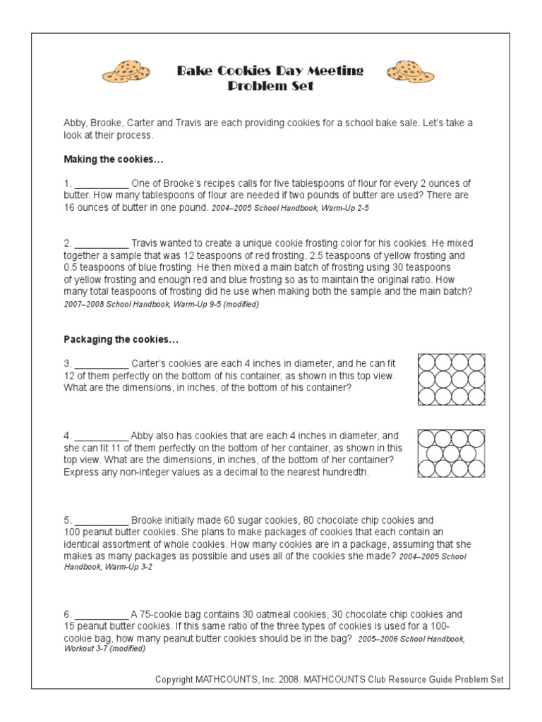 08bake Cookies Day Problem Set | PDF | Teaspoon | Foods