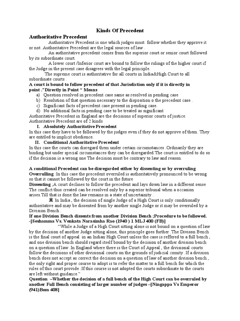 Kinds of Precedent Authoritative Precedent | PDF | Precedent | Judge