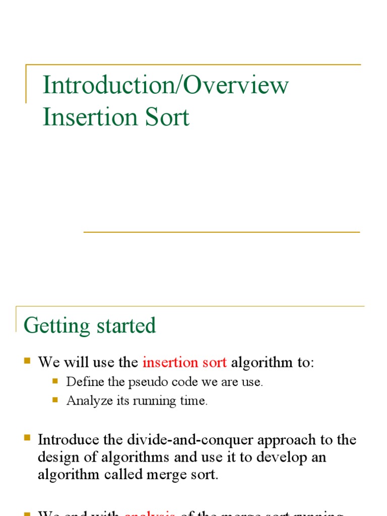 Introduction/Overview Insertion Sort | PDF | Algorithms And Data Structures | Theoretical ...
