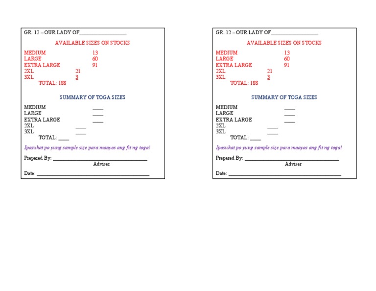 Toga Size | PDF