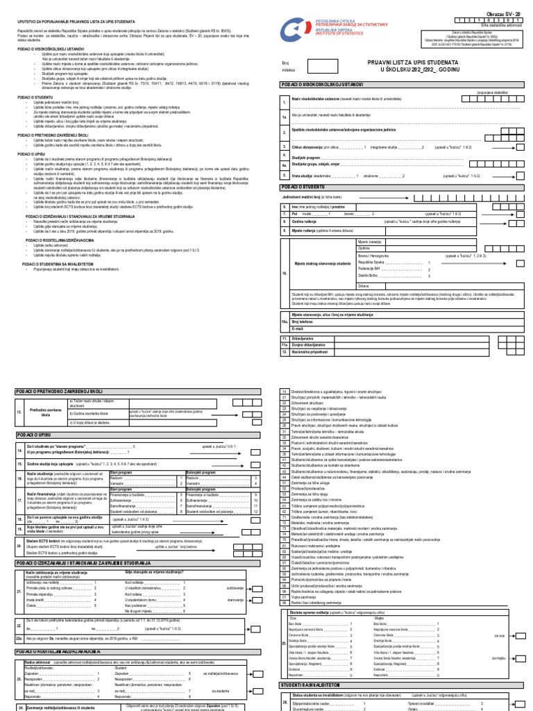 Obrazac - SV20 - 2020 - 2021 - LAT | PDF