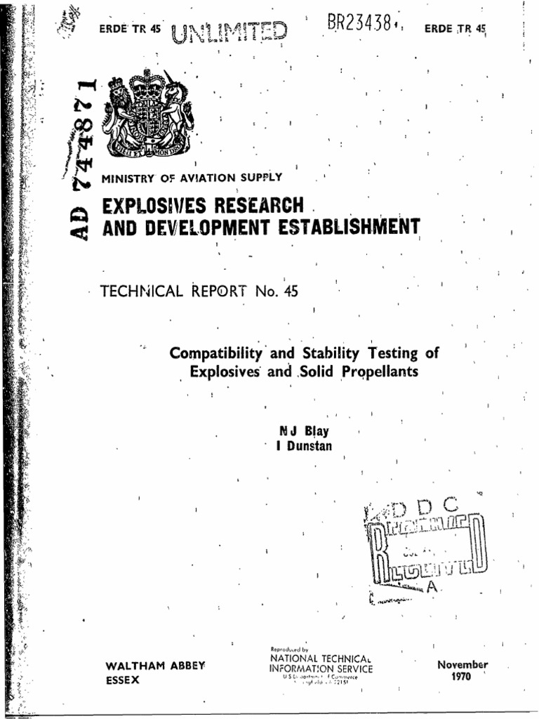 Explosives Research I:And Development Establishment: Technical Report ...