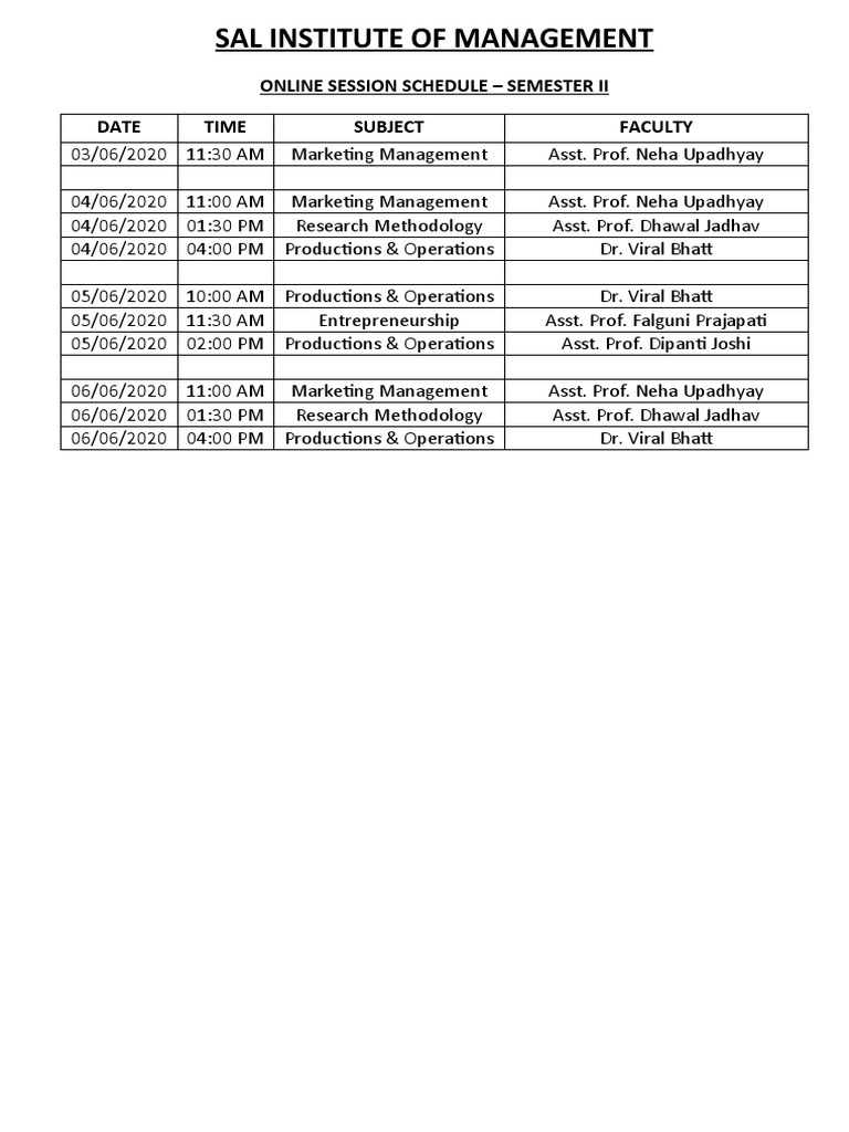 SAL Institute Online Session Schedule | PDF | Business