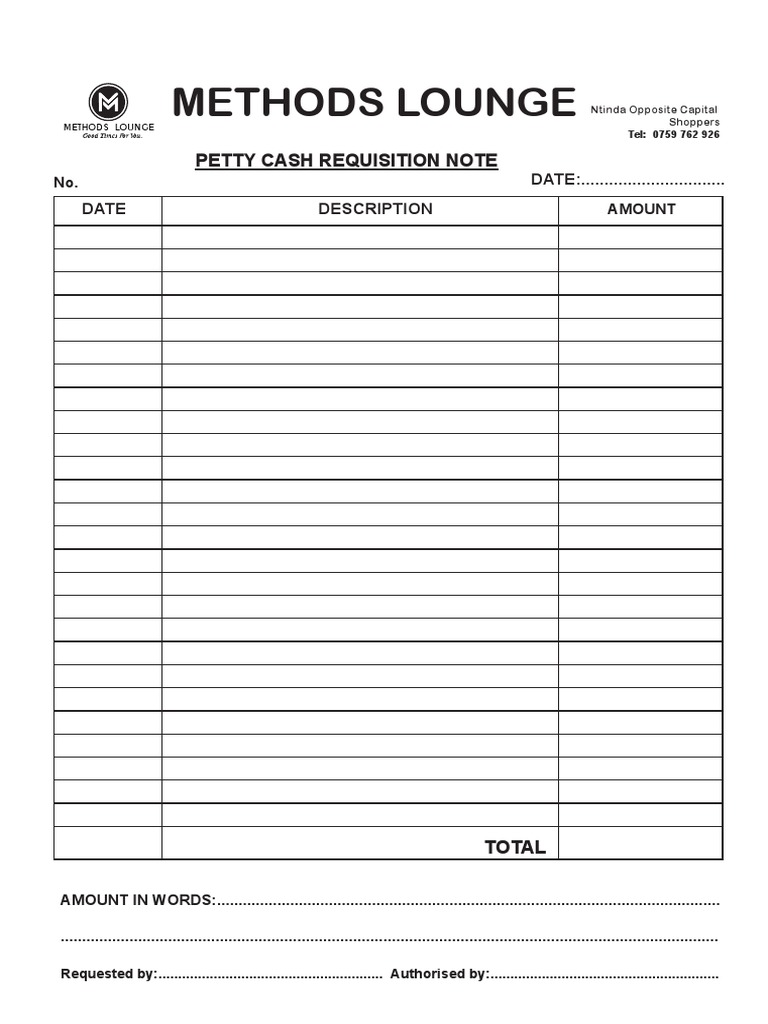 METHODS Petty Cash Requisition Note | PDF