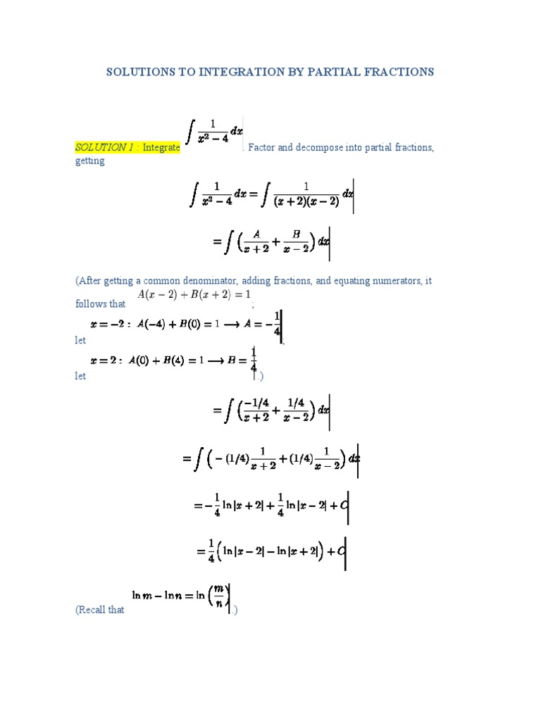 Solutions To Integration by Partial Fractions | PDF | Mathematics ...