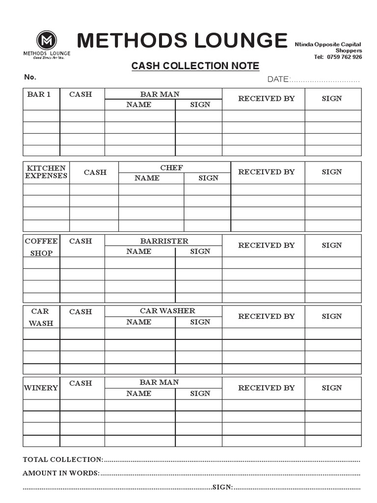 METHODS Cash Collection Note | PDF | Business | Restaurant And Catering