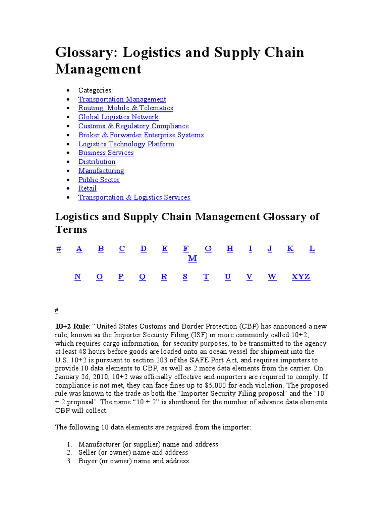 Glossary Logistics and Supply Chain Management | PDF | Cargo | Customs
