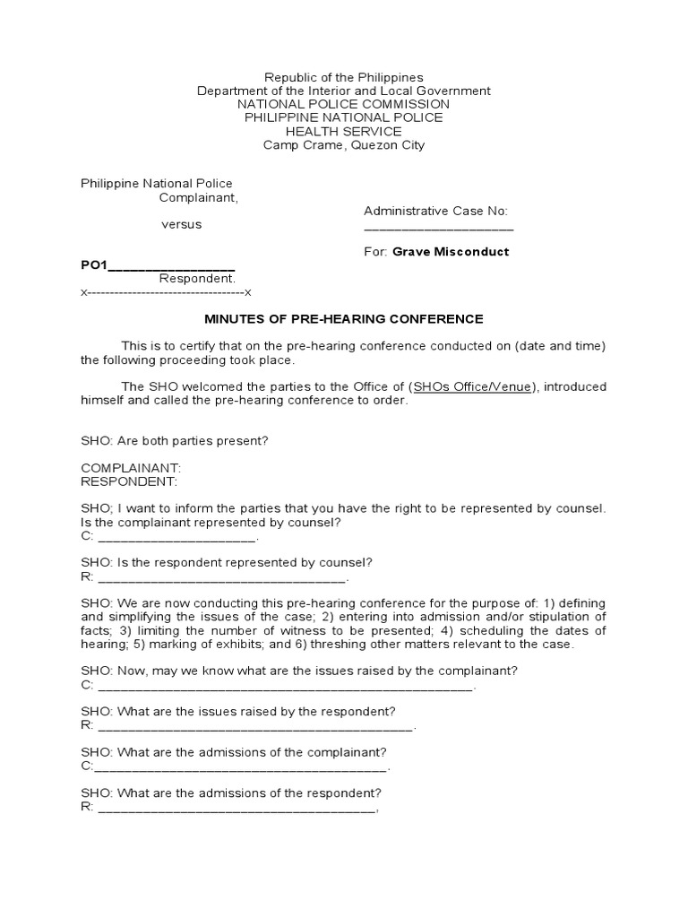 Minutes of Pre-Hearing Conference | PDF | Judiciaries | Government