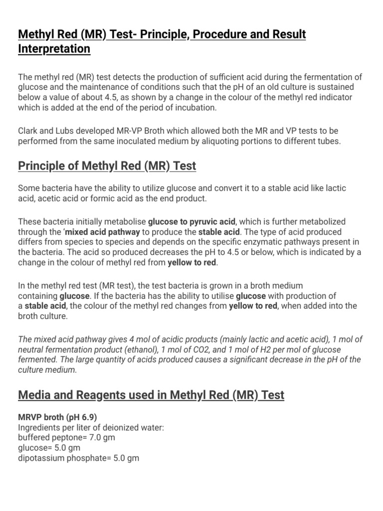 Methyl Red (MR) Test-Principle, Procedure and Result Interpretation ...