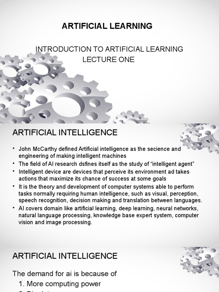 Introduction To Artificial Learning Lecture One | PDF | Machine ...