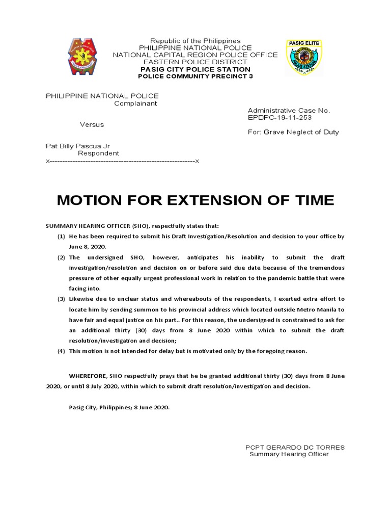 Motion For Extension of Time (Admin Case) | PDF