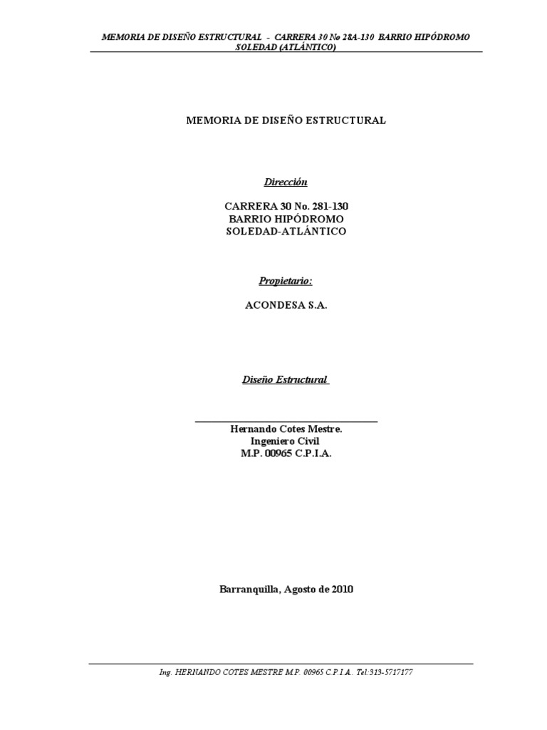 Diseño Estructural Bodega Soledad Atlántico | PDF | Fundación ...