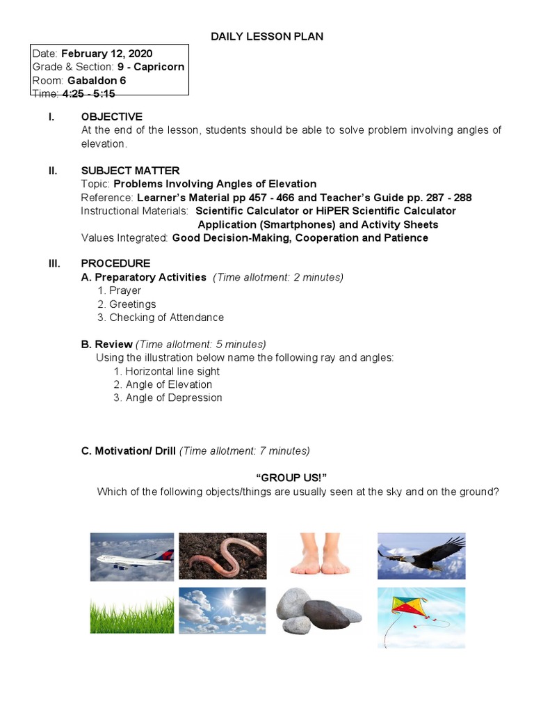 Cot2 DLP | PDF | Lesson Plan | Angle