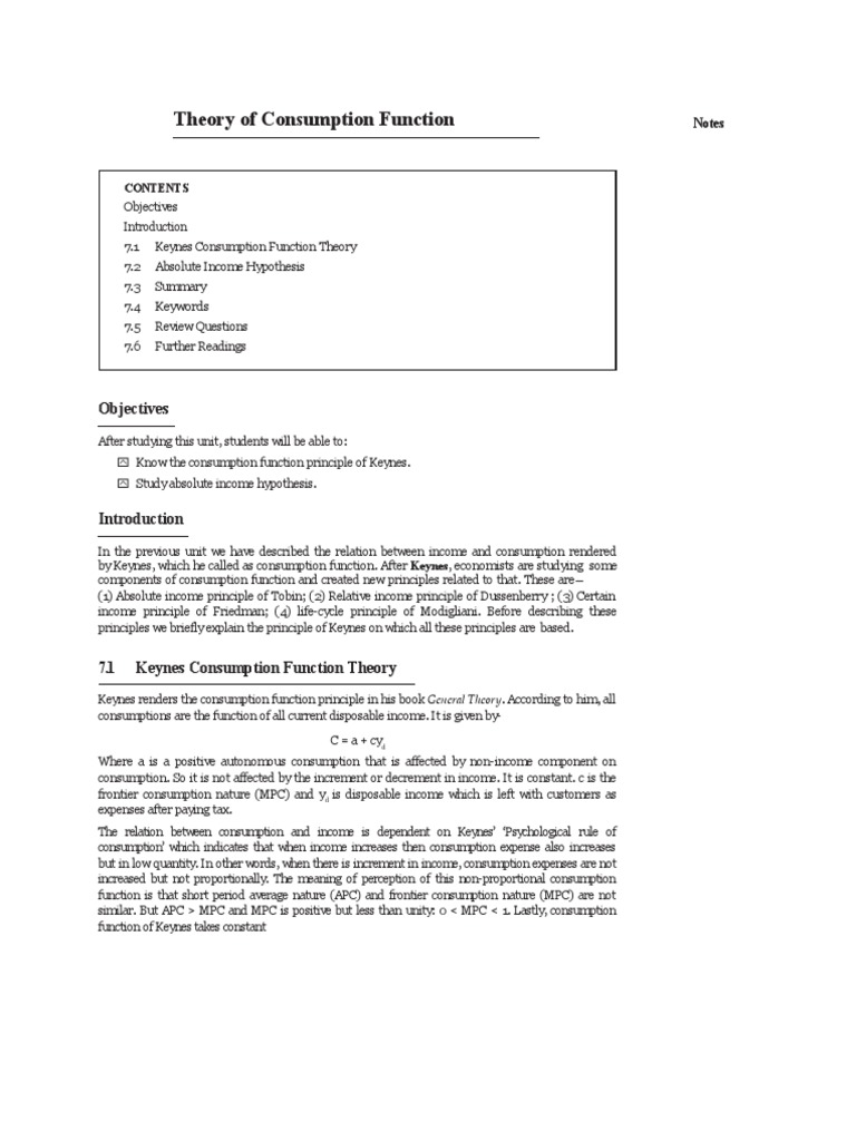 Theory of Consumption Function 11 | PDF | Consumption (Economics) | Income