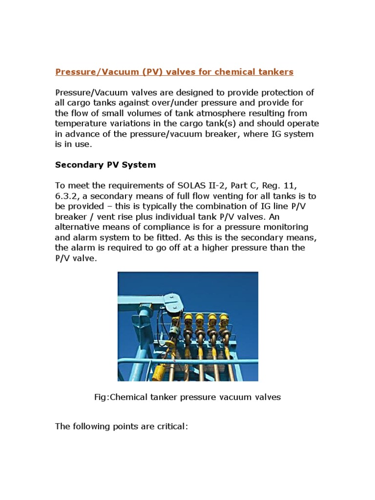 PV Valves Operation and Maintenance Procedure | PDF | Oil Tanker | Valve