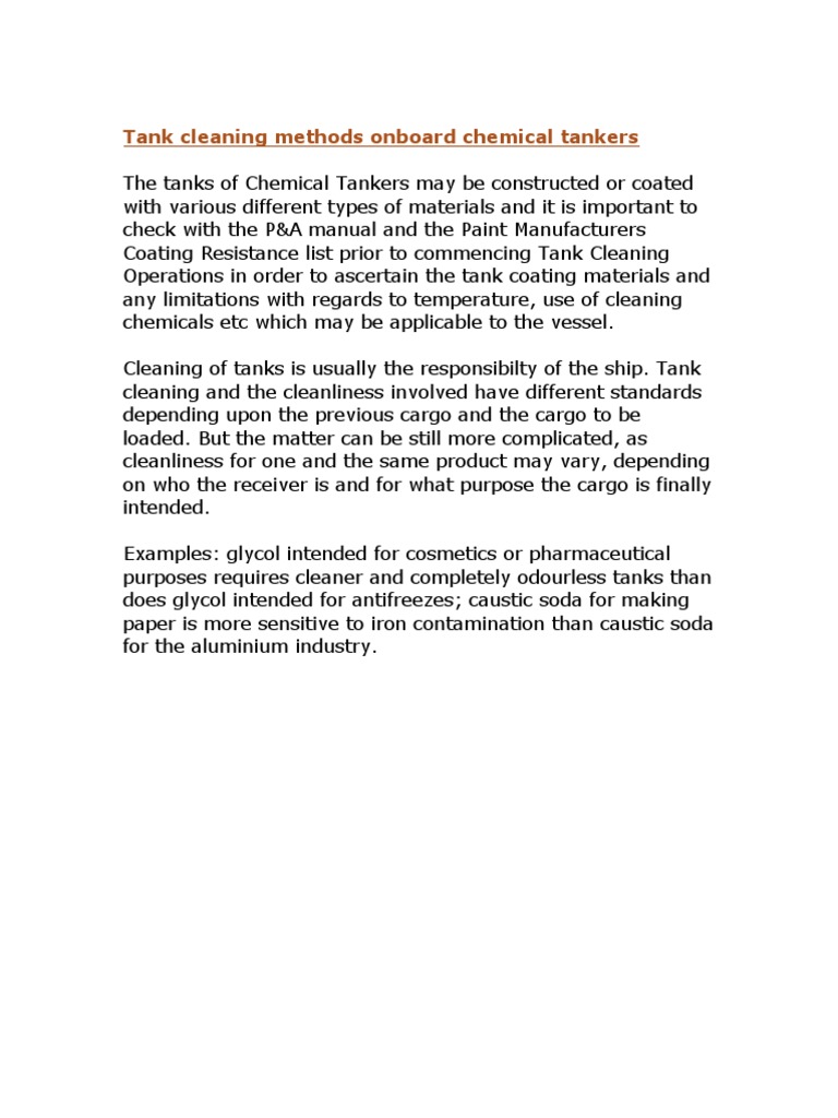 Tank Cleaning Methods Onboard Chemical Tankers | PDF | Oil Tanker ...