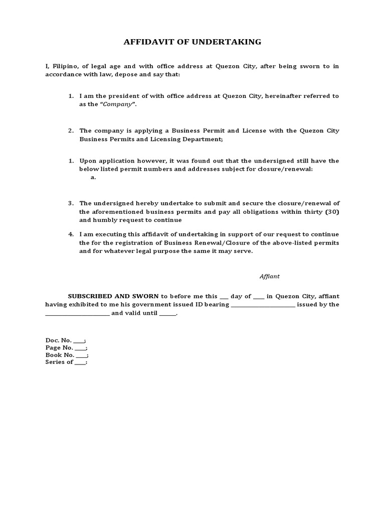 Affidavit of Undertaking | PDF | Law