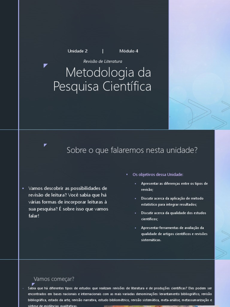 Metodologia Da Pesquisa Científica Unidade 2 Módulo 4 Revisão De