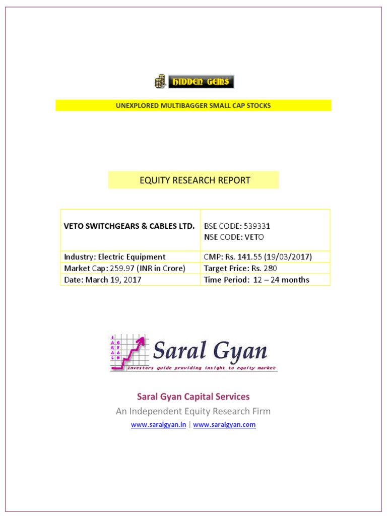 17-3 Veto Switchgears & Cables | PDF | Stocks | Financial Analyst
