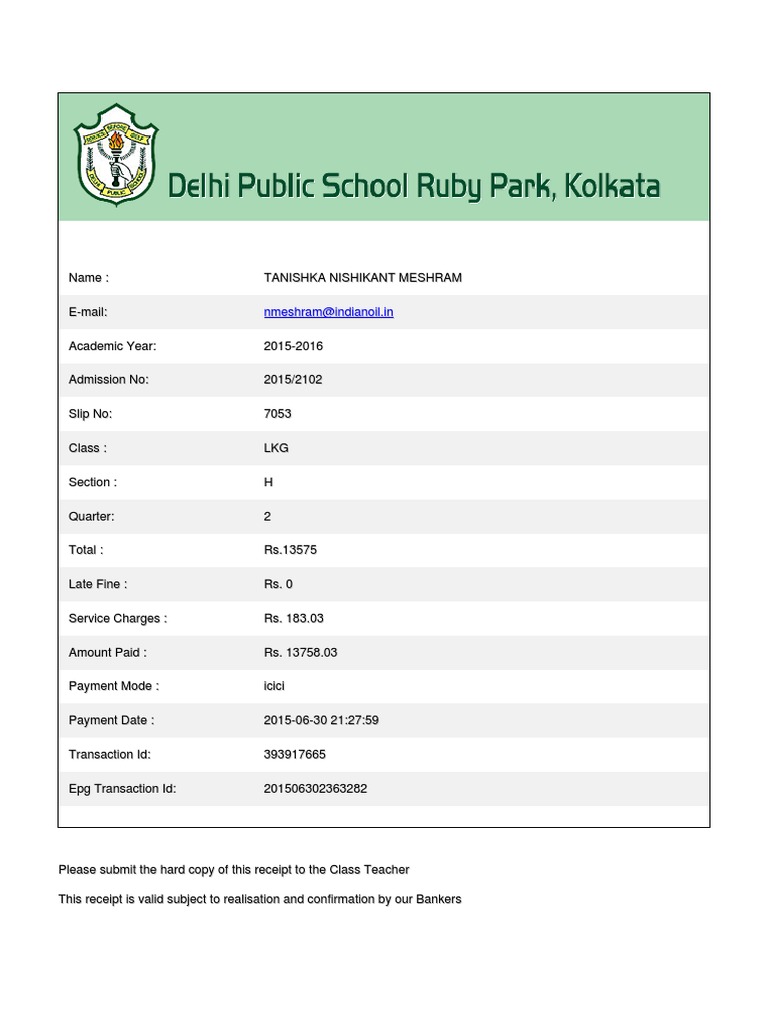 DPS Payment Receipt July15 | PDF