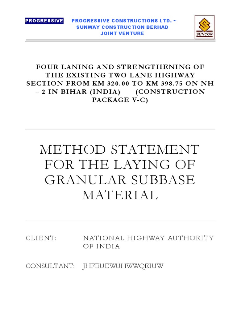 Method Statement For The Laying of Granular Subbase Material | PDF ...