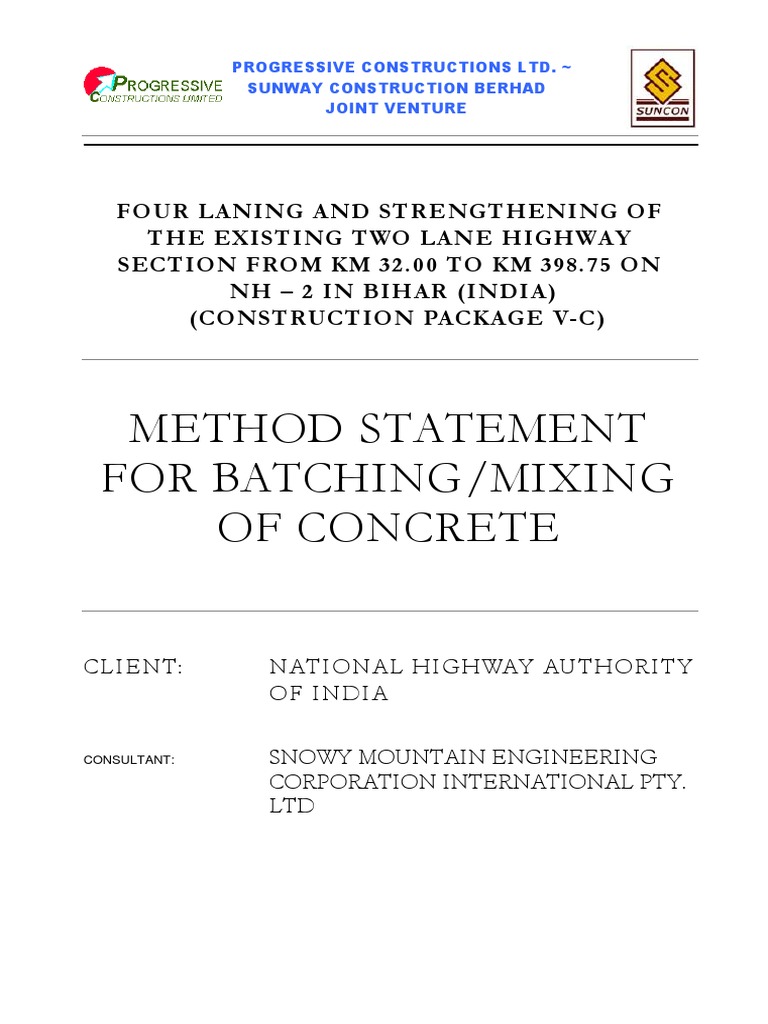 Method Statement For Batching/Mixing of Concrete | PDF | Construction ...