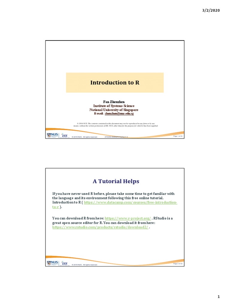 Introduction To R: A Tutorial Helps | PDF | Array Data Structure | R ...