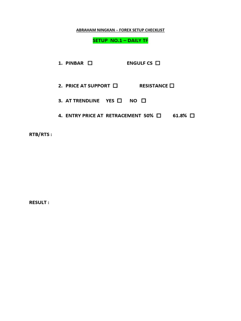 Setup No.1 - Daily TF: Abraham Ningkan - Forex Setup Checklist | PDF