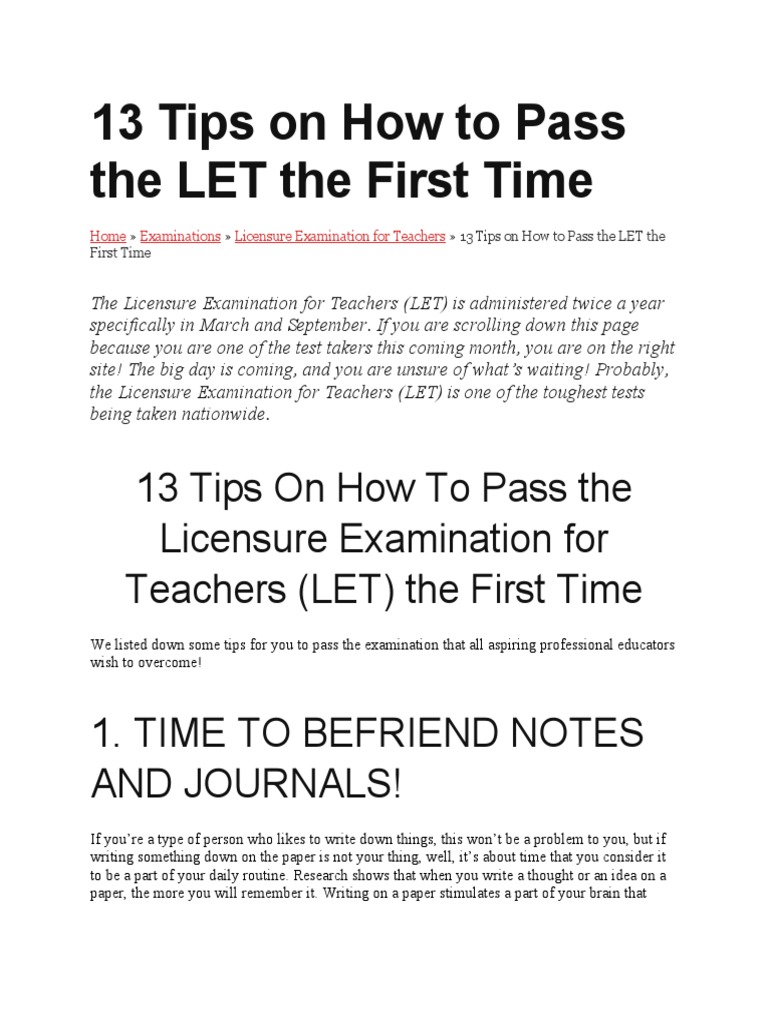 13 Tips On How To Pass The LET The First Time | PDF | Test (Assessment ...