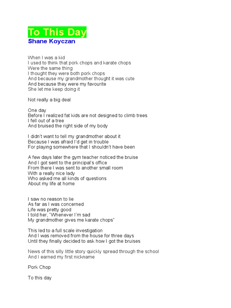 To This Day: Shane Koyczan | PDF