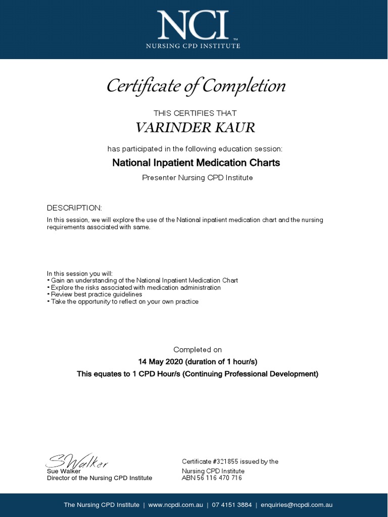 Nci Certificate Varinder Kaur 321855 | PDF