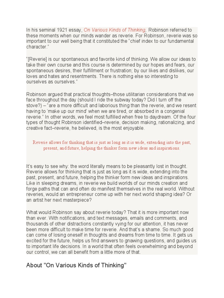 Summary of Various Kind of Thinking | Download Free PDF | Thought | Dream