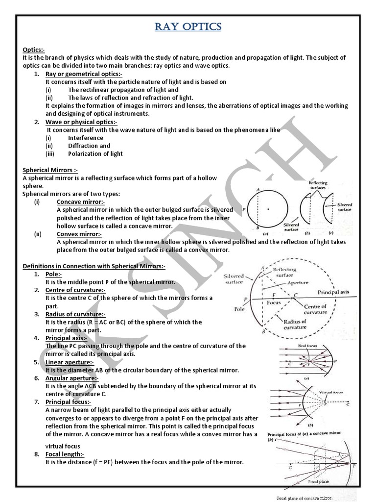 12 PHYSICS RAY OPTICS Notes PDF | PDF | Optics | Scattering