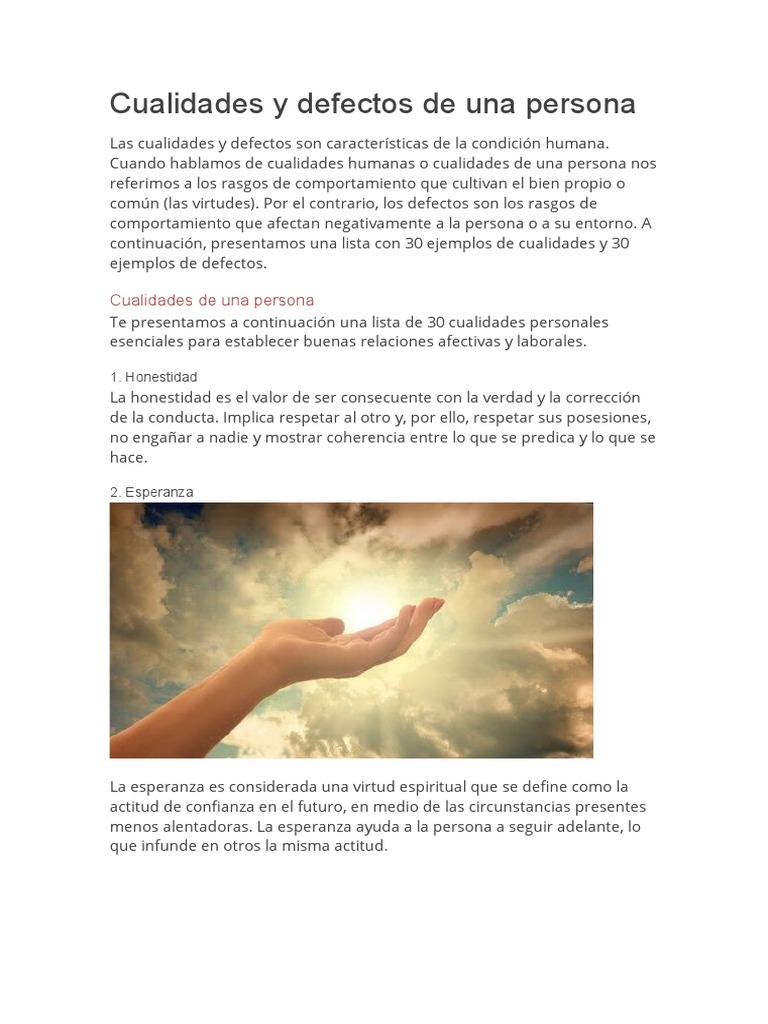 Cualidades y Defectos Humanos | PDF | Tolerancia | Comportamiento