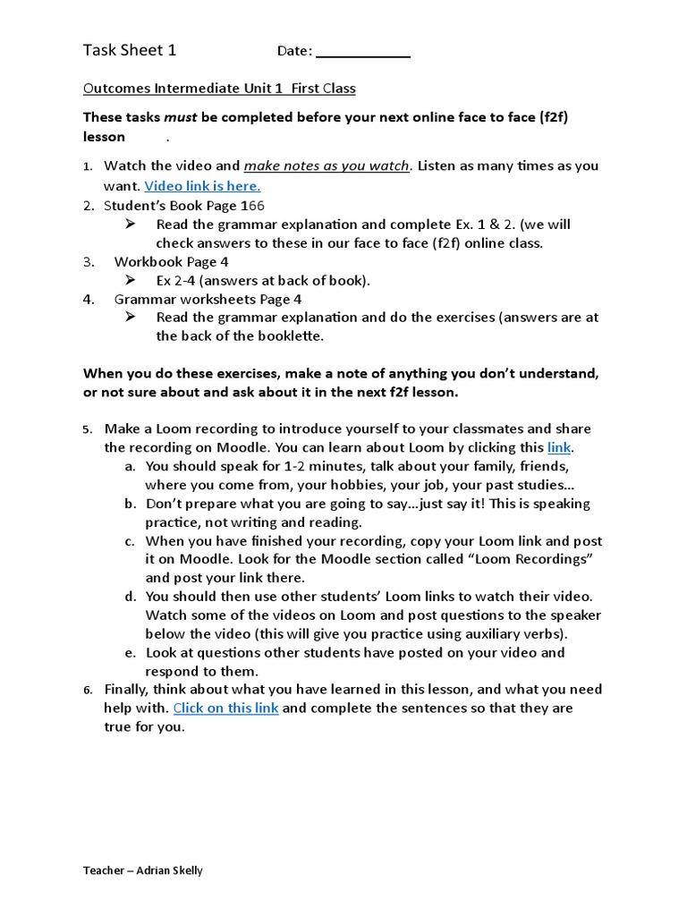 Outcomes Intermediate Unit 1 Tasks | PDF