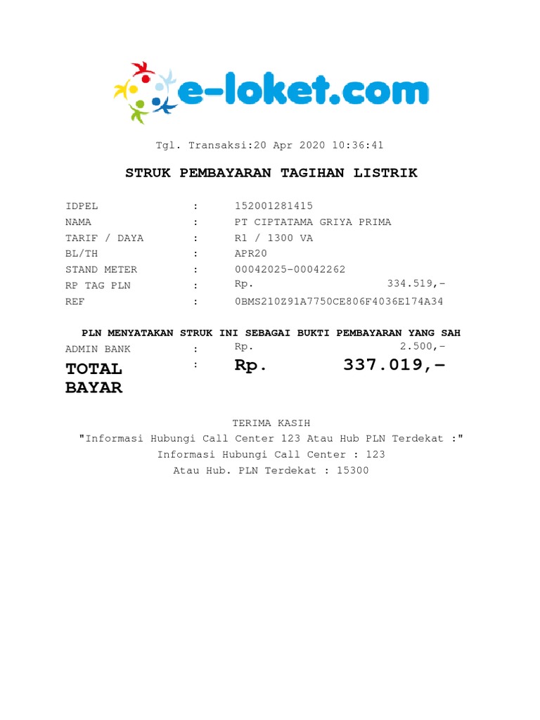 E-Loket Struk - PLN - 152001281415 | PDF