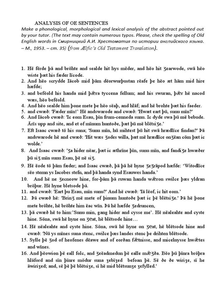 Analysis of Old English Sentences | PDF | Medieval Literature ...