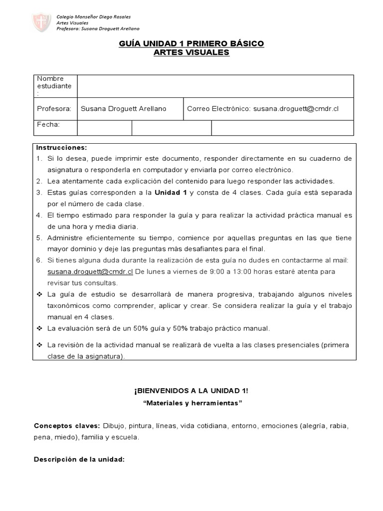 Guía de Artes Visuales 1° Básico CMDR | PDF | Collage | Color