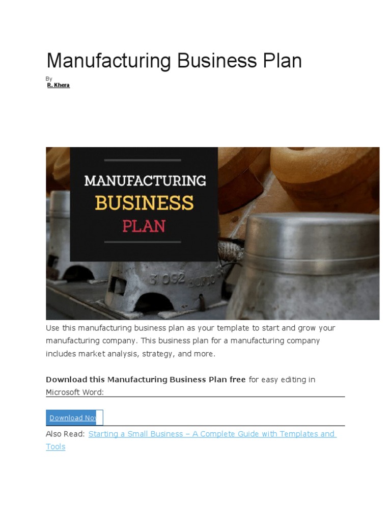 Manufacturing Business Plan Template | PDF | Sales | Market Analysis