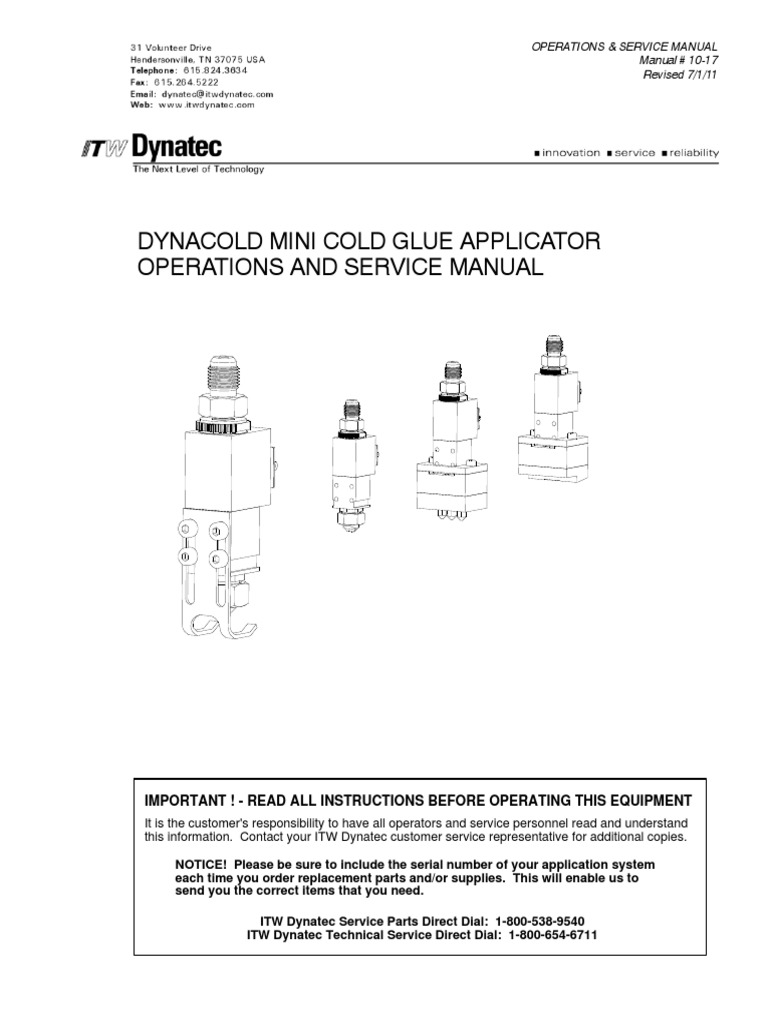 Dynacold Mini Cold Glue Applicator Operations and Service Manual | PDF ...