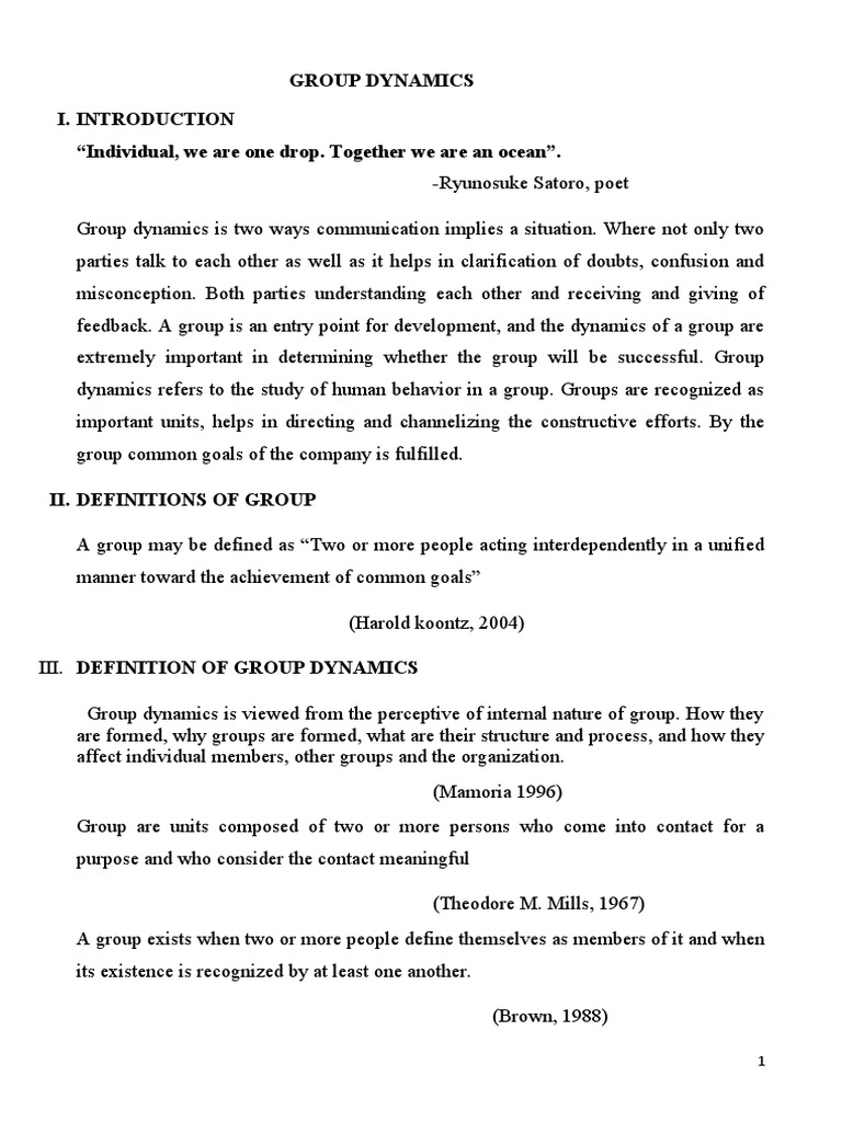 Group Dynamics Pdf Group Cohesiveness Goal