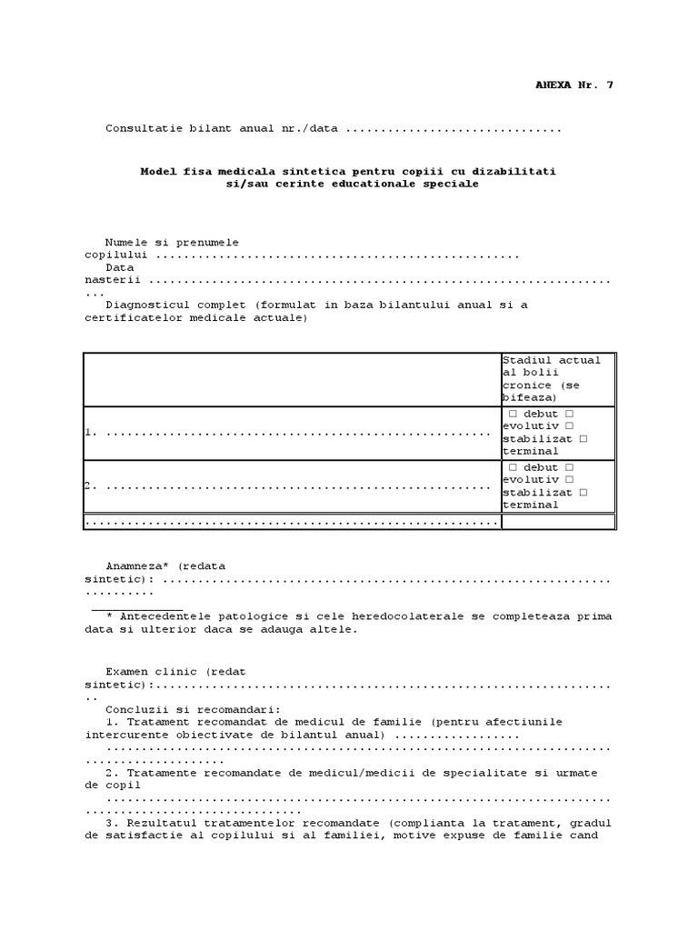 Fisa - Medicala - Sintetica | PDF